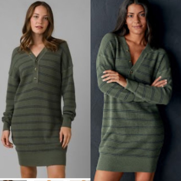 Prana | Dresses | Prana Milani Green Henley Waffle Knit Dress Nwt ...